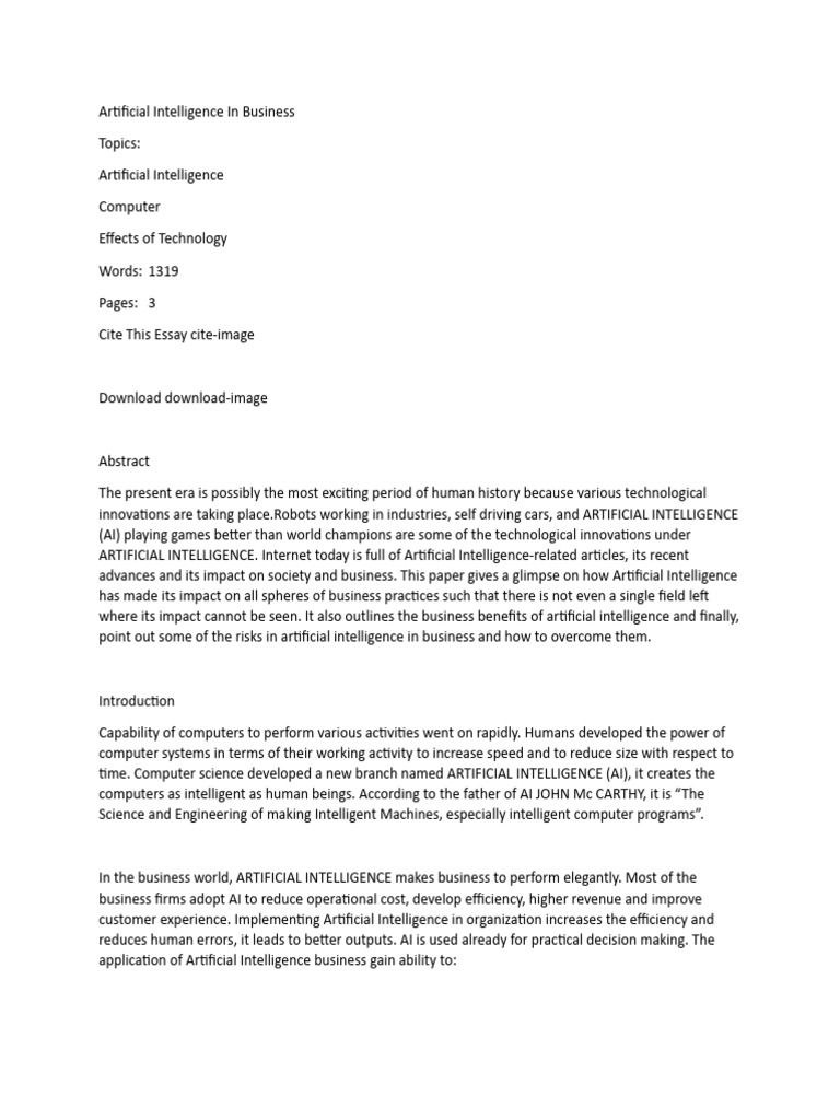 Artificial Intelligence In Business Pdf Artificial Intelligence