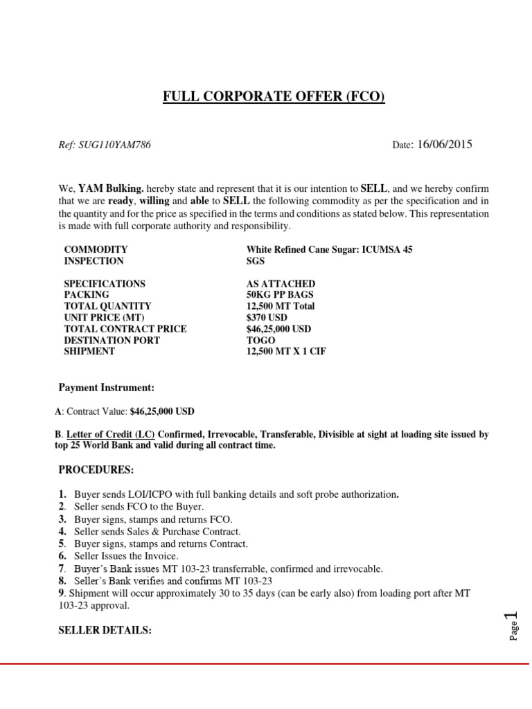 Loi Full-Corporate-Offer-Fco | PDF | Letter Of Credit
