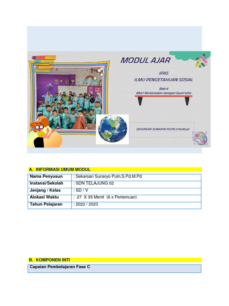Modul Ajar Ilmu Pengetahuan Alam Dan Sosial (IPAS) - MODUL AJAR IPAS KELAS 5 - Fase C | PDF