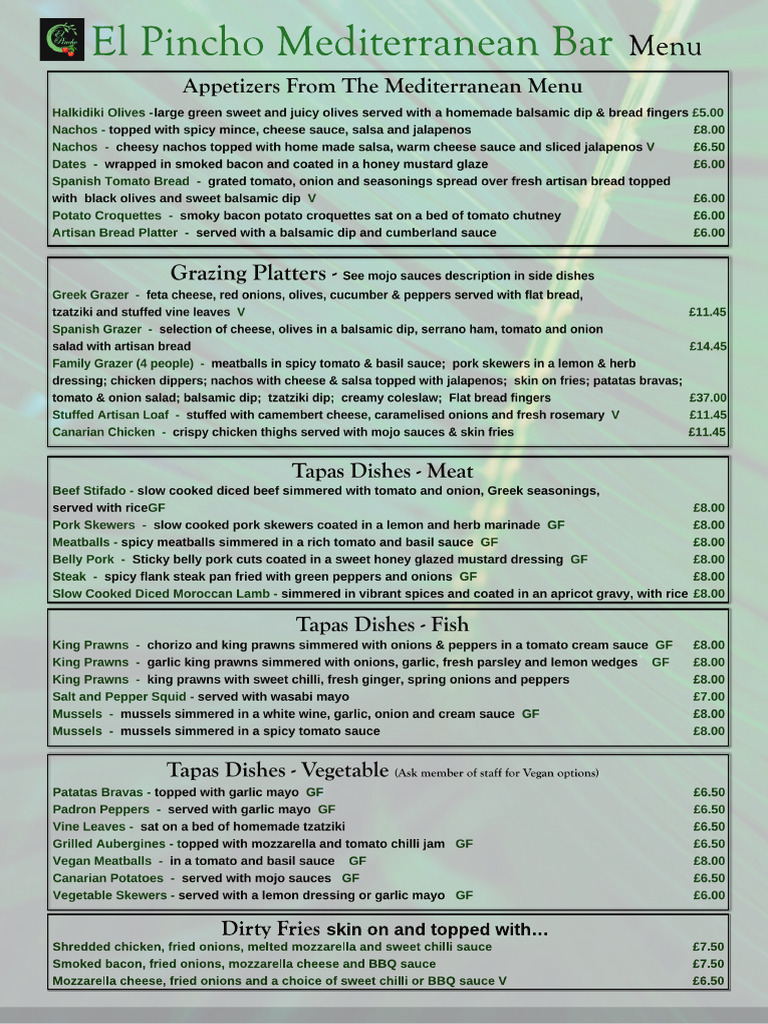 El Pincho A4 Menu Front Feb 22 | PDF