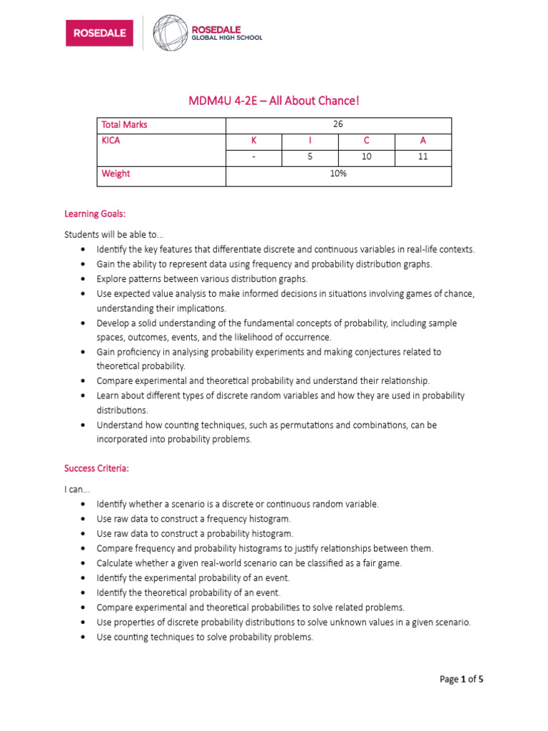 MDM4U 4-2E - All About Chance! | PDF | Histogram | Probability Distribution
