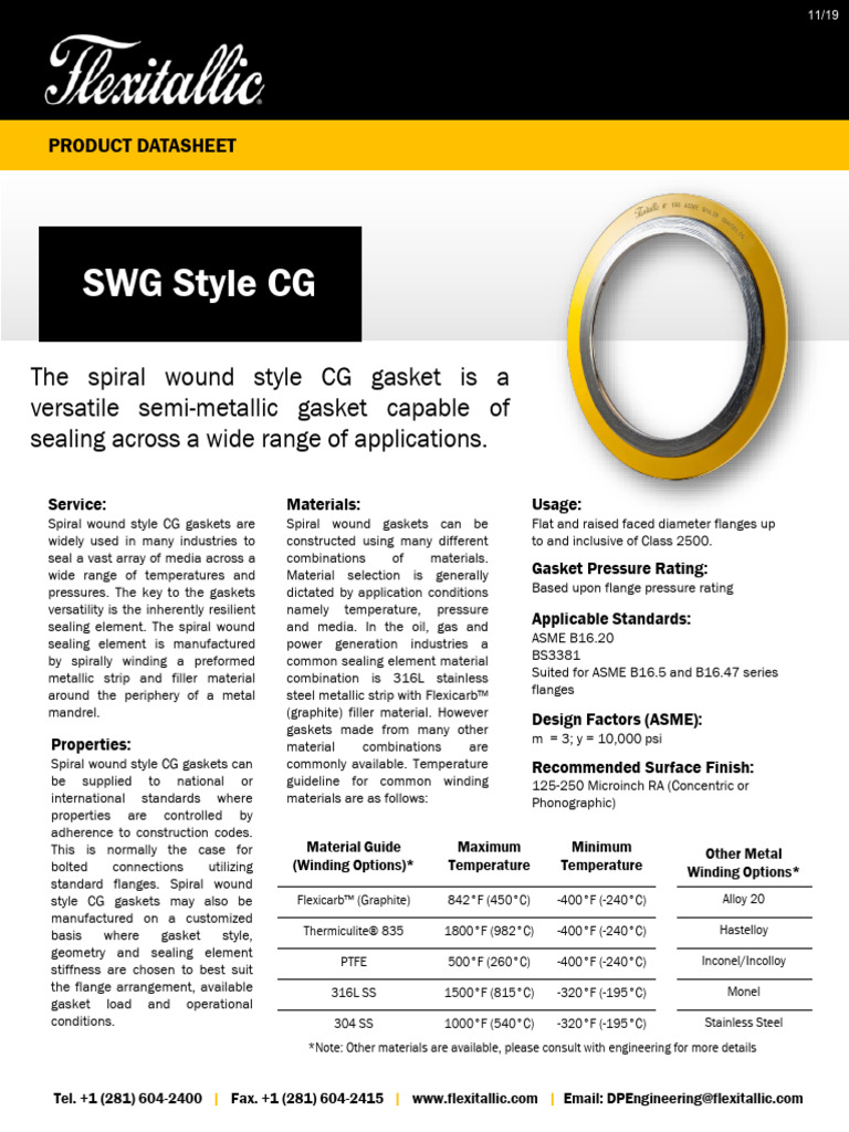 SPIRALWOUND GASKET STYLE CG | PDF | Materials | Mechanical Engineering