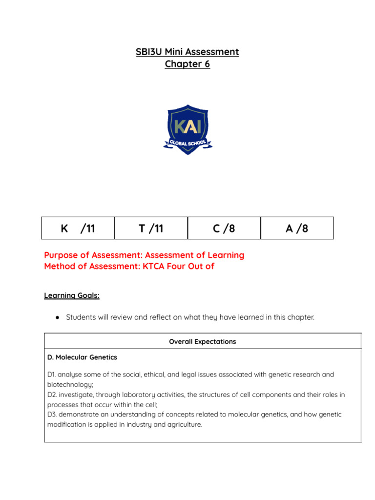 SBI4U Unit 3 Test Overview | PDF | Dna | Dna Replication