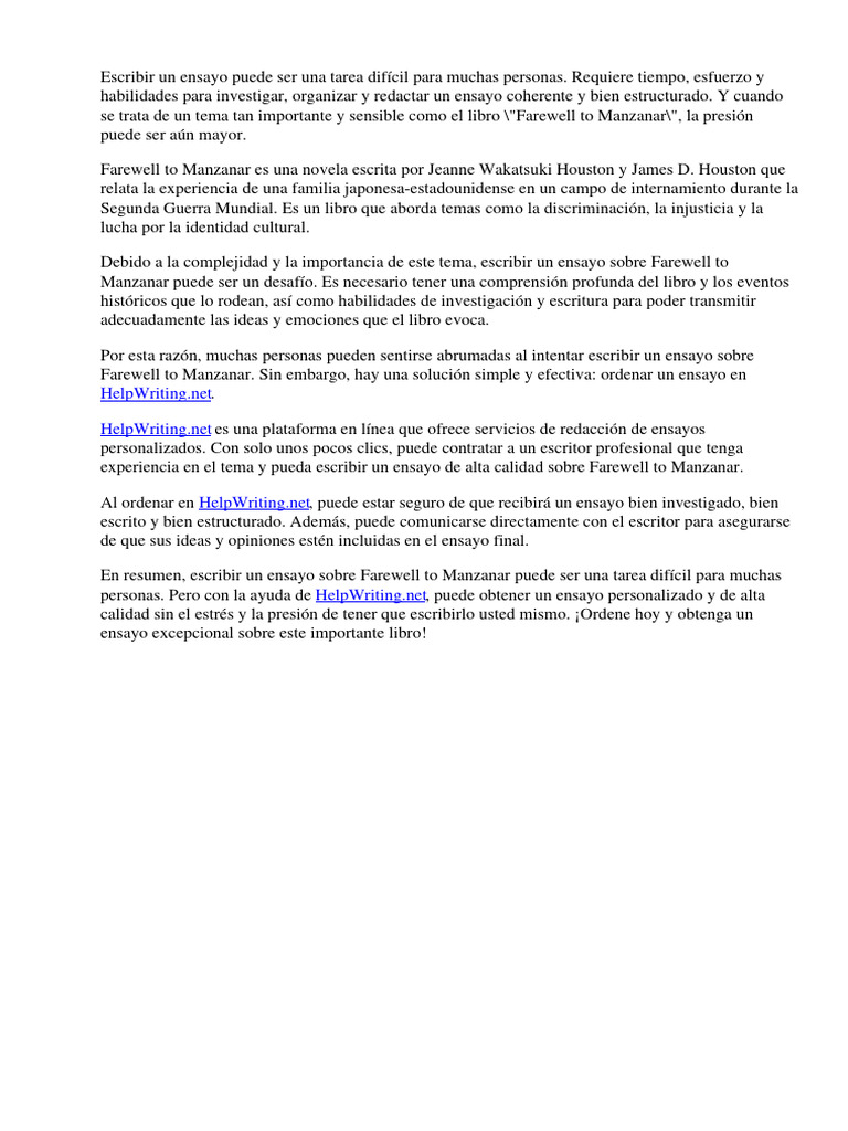 Farewell To Manzanar Essay | PDF