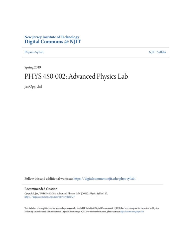 PHYS 450-002_ Advanced Physics Lab | PDF | Physics | Laboratories
