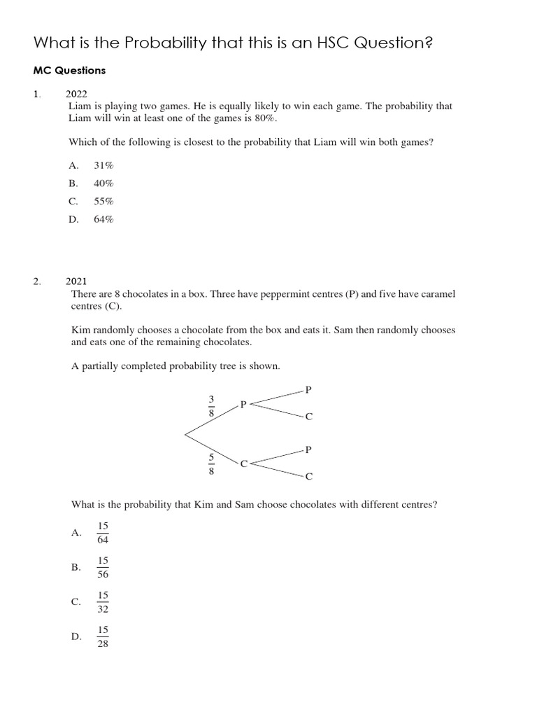 1 HSC Probability For Y9 Q | PDF | Mathematical Objects | Applied ... 1 HSC Probability For Y9 Q | PDF | Mathematical Objects | Applied ...