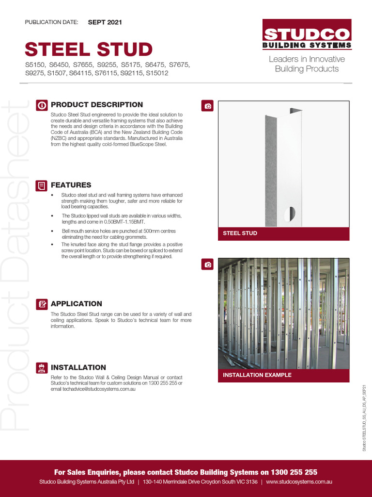 03 - Studco - Steel Stud Data Sheet | PDF | Building Engineering
