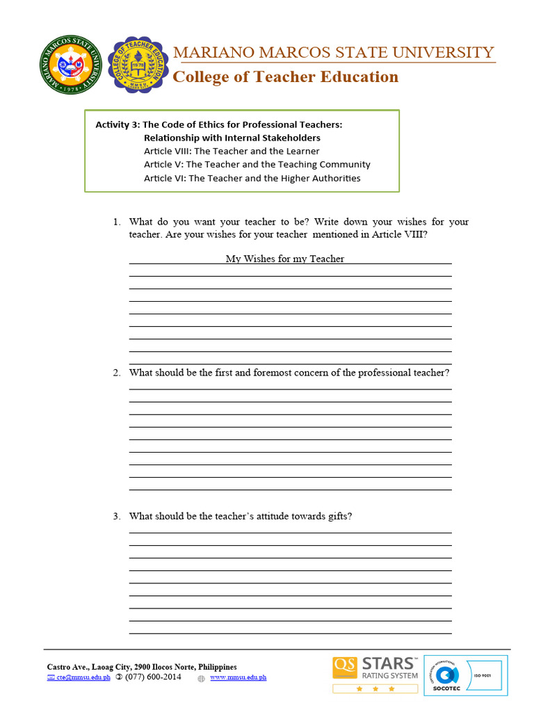 Assignment No. 2 LESSON II CODE OF ETHICS | PDF | Teachers