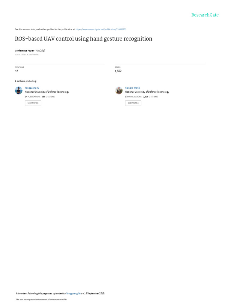 ROS-based UAV Control using hand gesture recognition | PDF | Unmanned ...