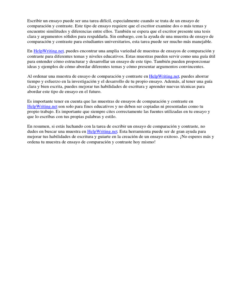 Muestra de Ensayo de Comparación y Contraste para Estudiantes ...