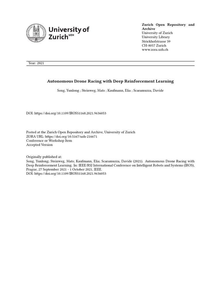 Autonomous Drone Racing With Deep Reinforcement Learning | PDF | Applied Mathematics