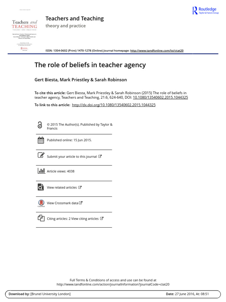 Beliefs Influencing Teacher Agency | PDF | Teachers | Curriculum