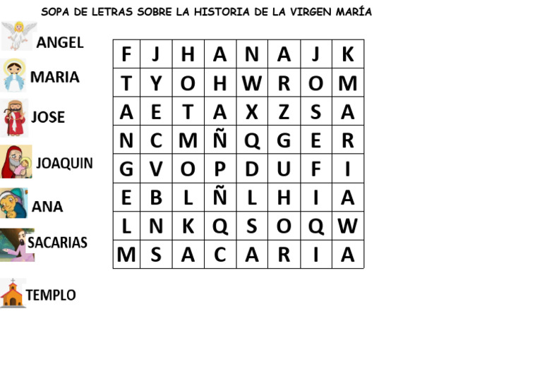 Sopa de Letras de La Virgen Maria | PDF