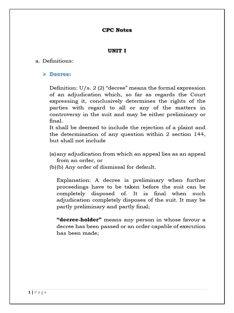 CPC-I (All Units Notes) | Download Free PDF | Lawsuit | Res Judicata