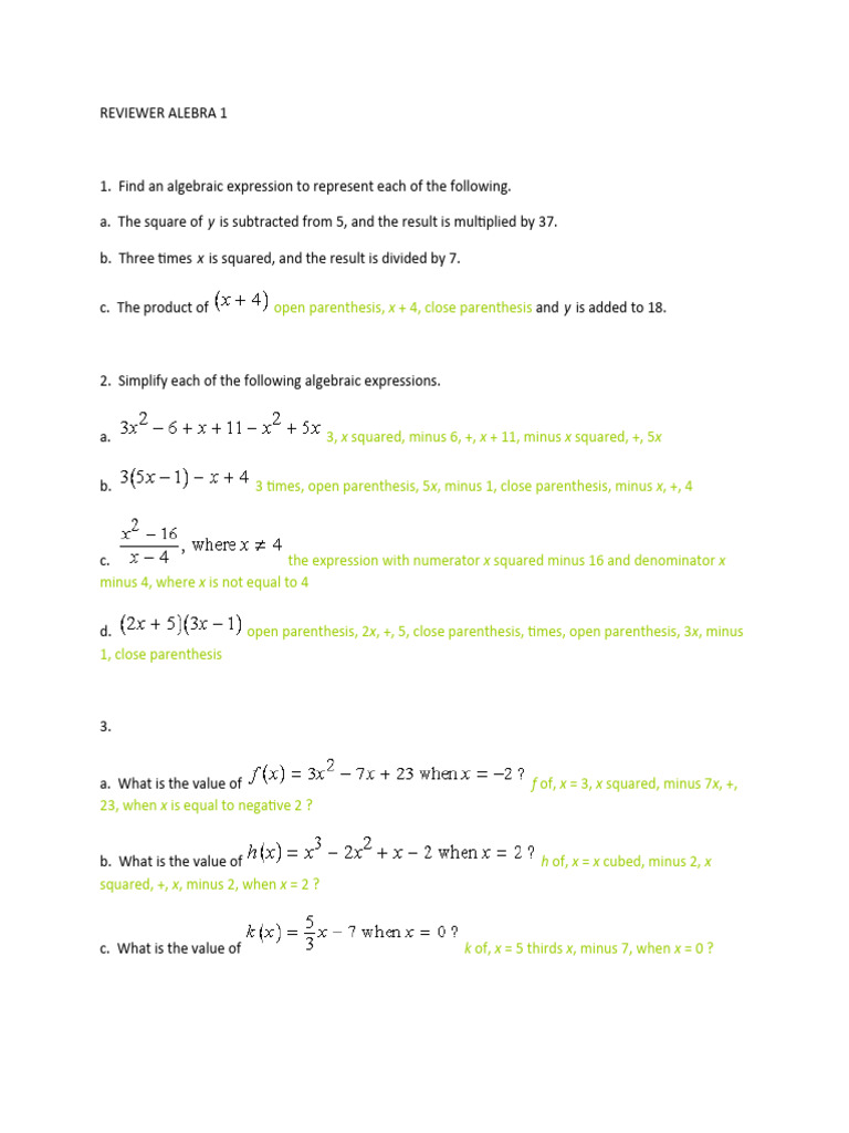 Reviewer Alebra 1 Pdf Cartesian Coordinate System Mathematical