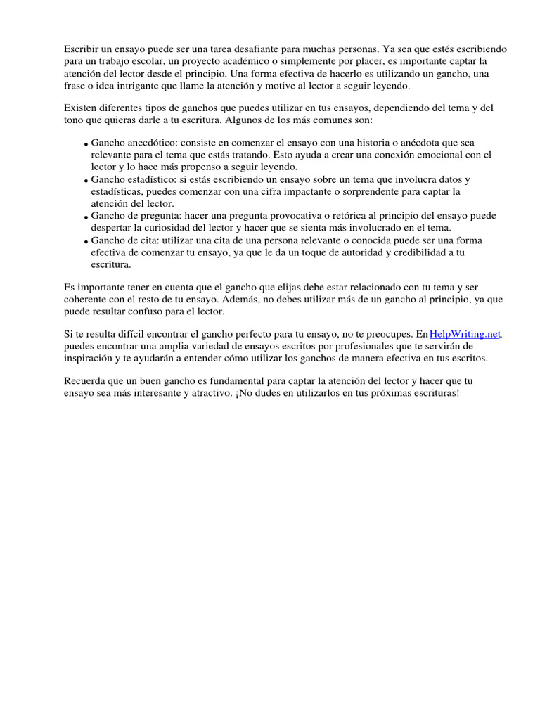 Tipos de Ganchos para Ensayos | PDF | Ensayos | Escritura