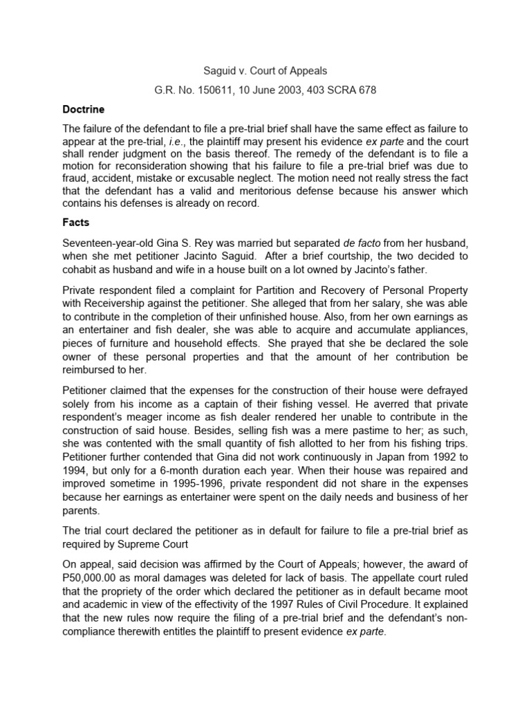 Saguid v. Court of Appeals Ruling Summary | PDF | Brief (Law) | Trials
