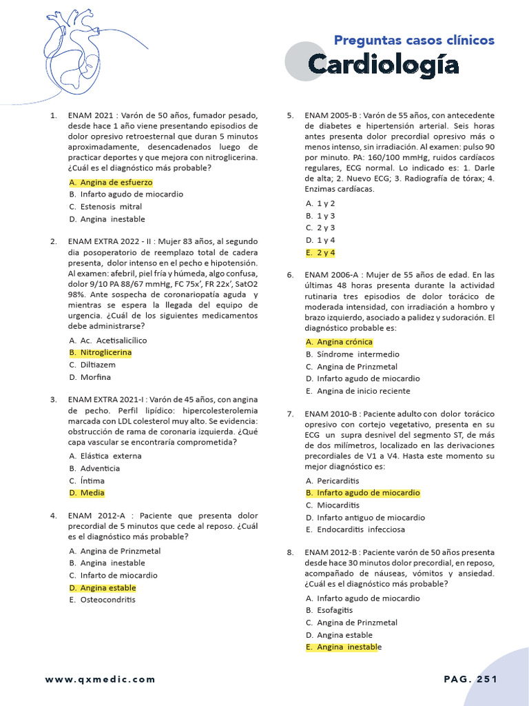 Cardiología Banco de Preguntas Caso Clínico | PDF | Insuficiencia cardíaca | Electrocardiografia