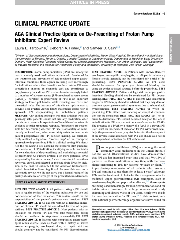 AGA 2022 - AGA Clinical Practice Update on De-Prescribing of Proton ... AGA 2022 - AGA Clinical Practice Update on De-Prescribing of Proton ...