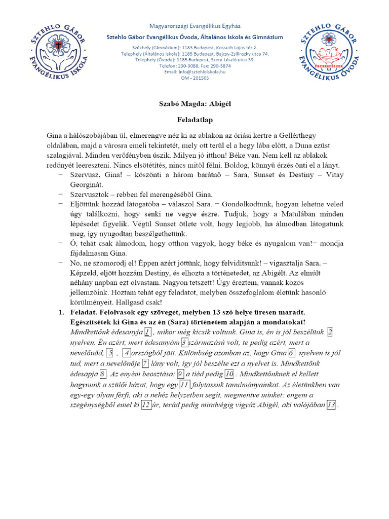 Szabó Magda_ Abigél. Feladatlap - PDF Ingyenes letöltés | PDF