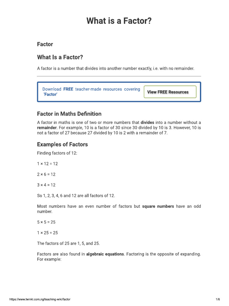 Factors of A Number Grade 3 | PDF