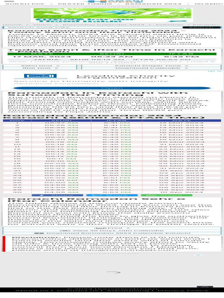 Karachi Ramadan 2024 Sehri Iftar Times | PDF | Ramadan | Observances Set