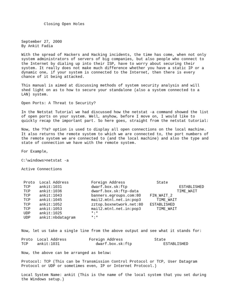 Closing Open Holes, System Security How To Close Open Holes | PDF ...