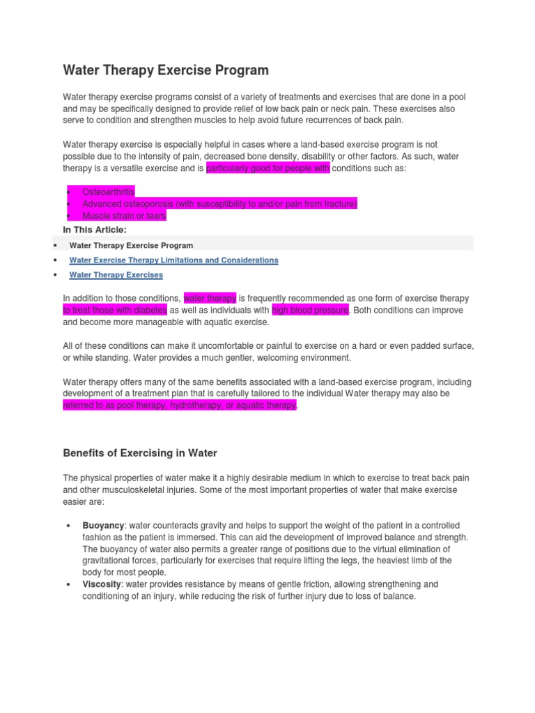Water Therapy Exercise Program | PDF | Physical Exercise | Back Pain
