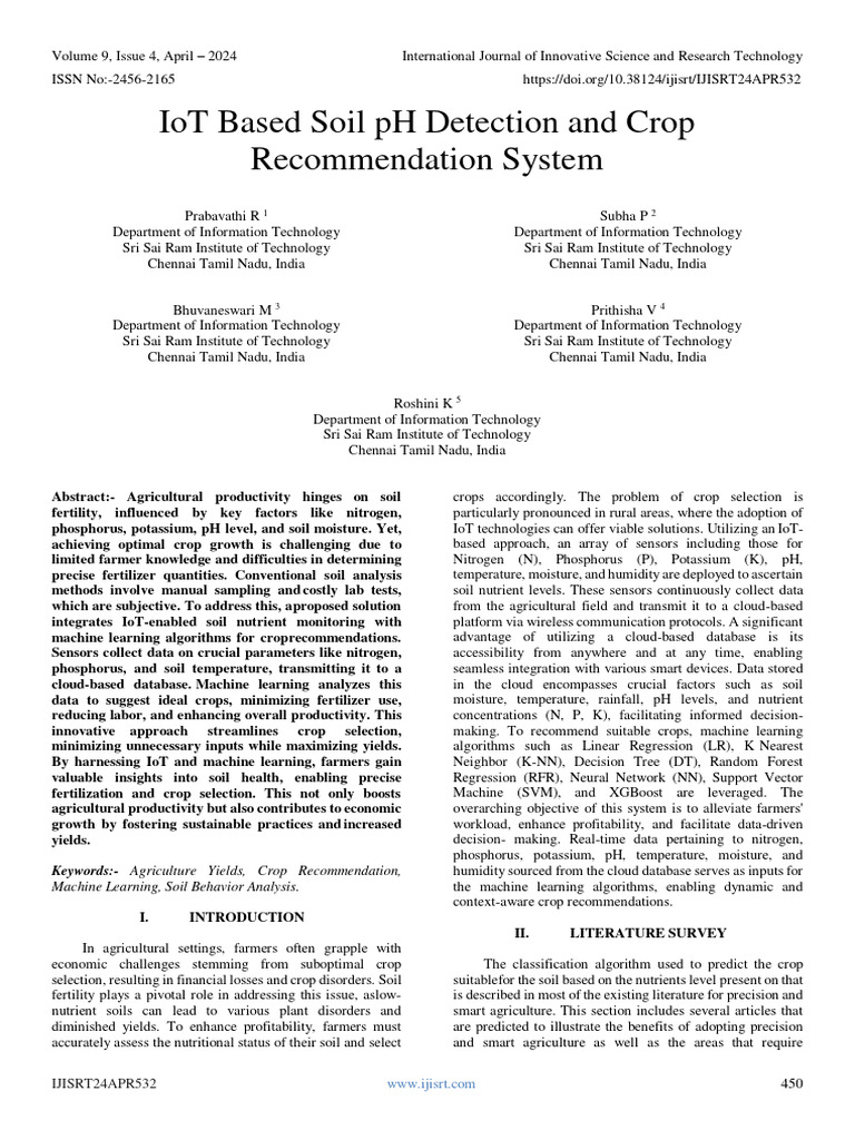 IoT Based Soil PH Detection and Crop Recommendation System | PDF | Support Vector Machine ...