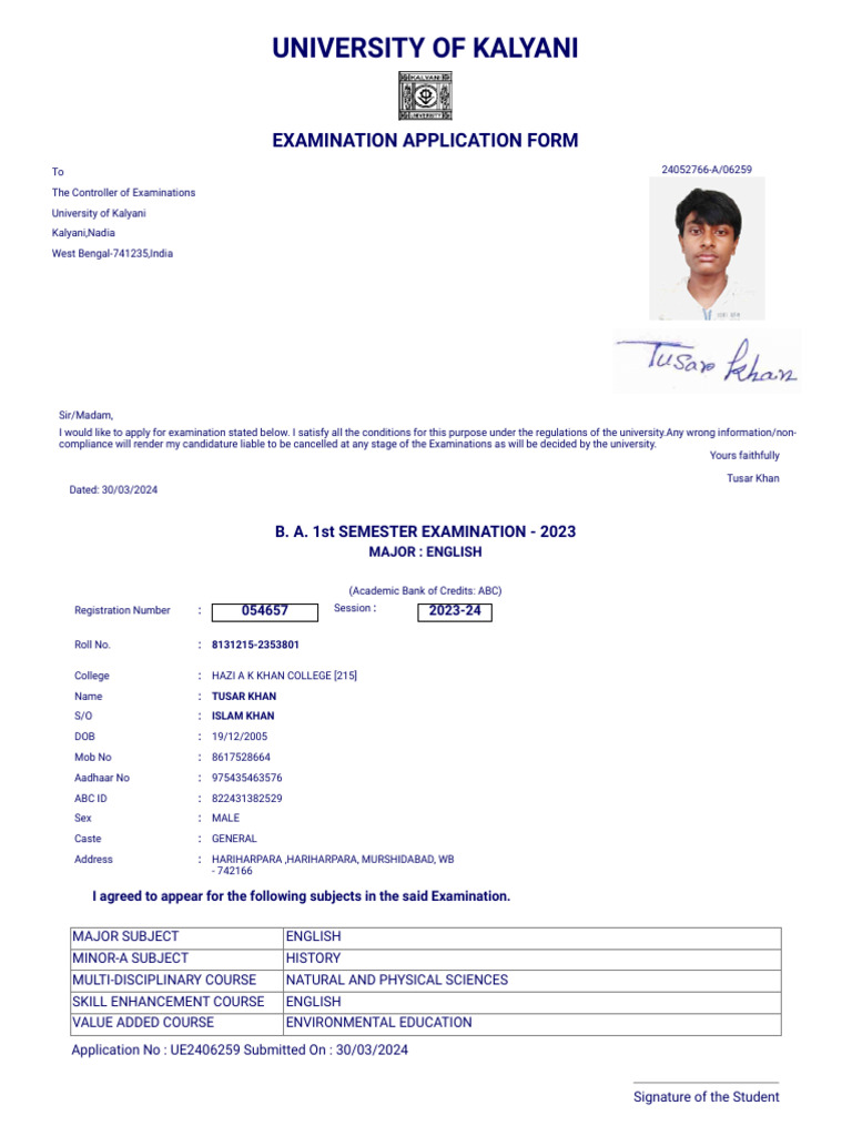 1st SEM EXAM. FORM FILL UP 2023 | PDF