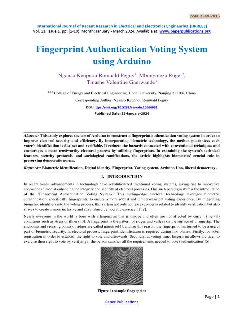 Fingerprint Authentication Voting System Using Arduino | PDF ...