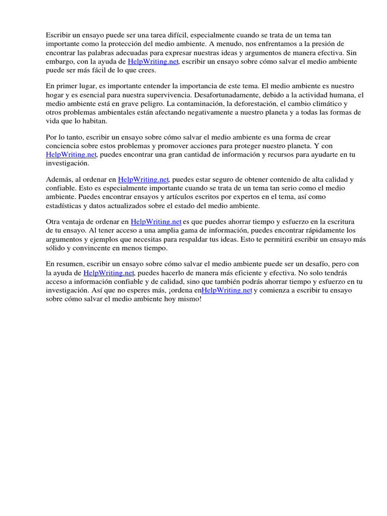Cómo Escribir Un Ensayo Sobre Cómo Salvar El Medio Ambiente | PDF ...