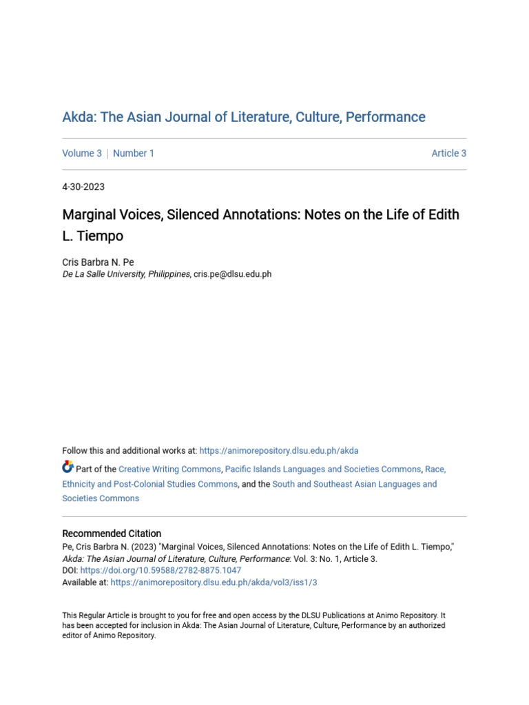 Marginal Voices Silenced Annotations - Notes On The Life of Edith | PDF ...