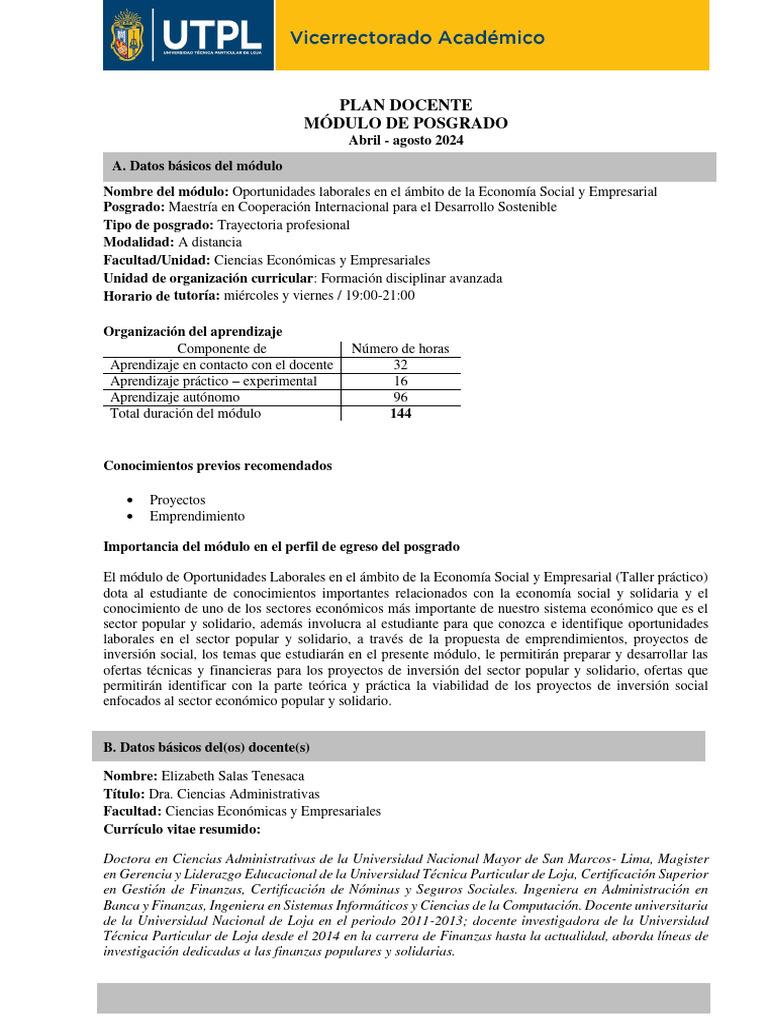 Plan Docente - PD | PDF | Iniciativa empresarial | Economía social