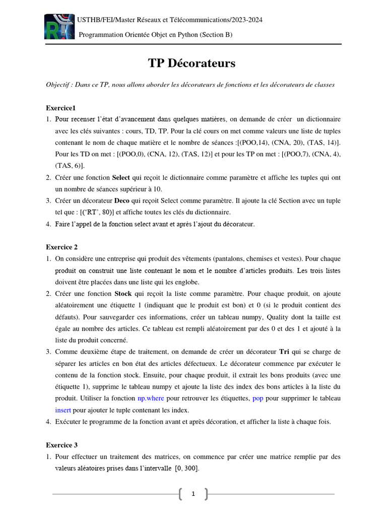 Décorateurs en Python : TP Pratique | PDF | Ordinateurs