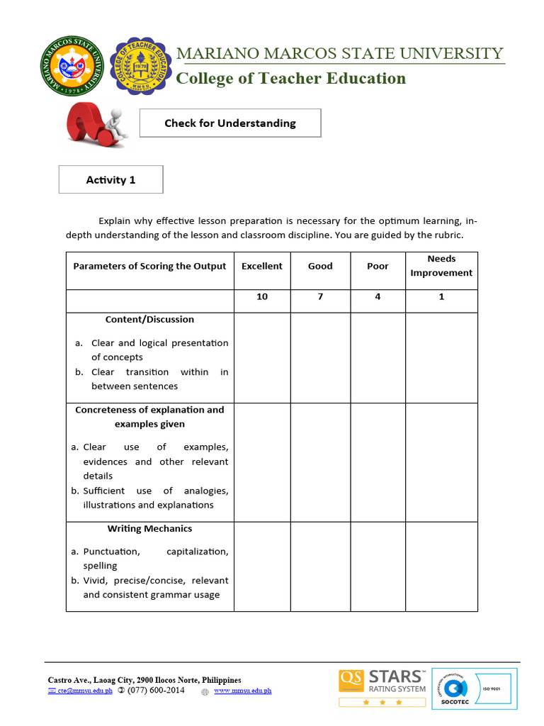 Assignment in Unit II Lesson II Instructional Planning | PDF | Rubric ...