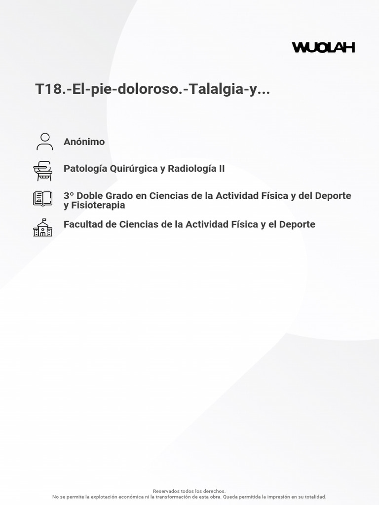 17.wuolah Premium T18. El Pie Doloroso. Talalgia y Metatarsalgia. | PDF | Dedo del pie ...