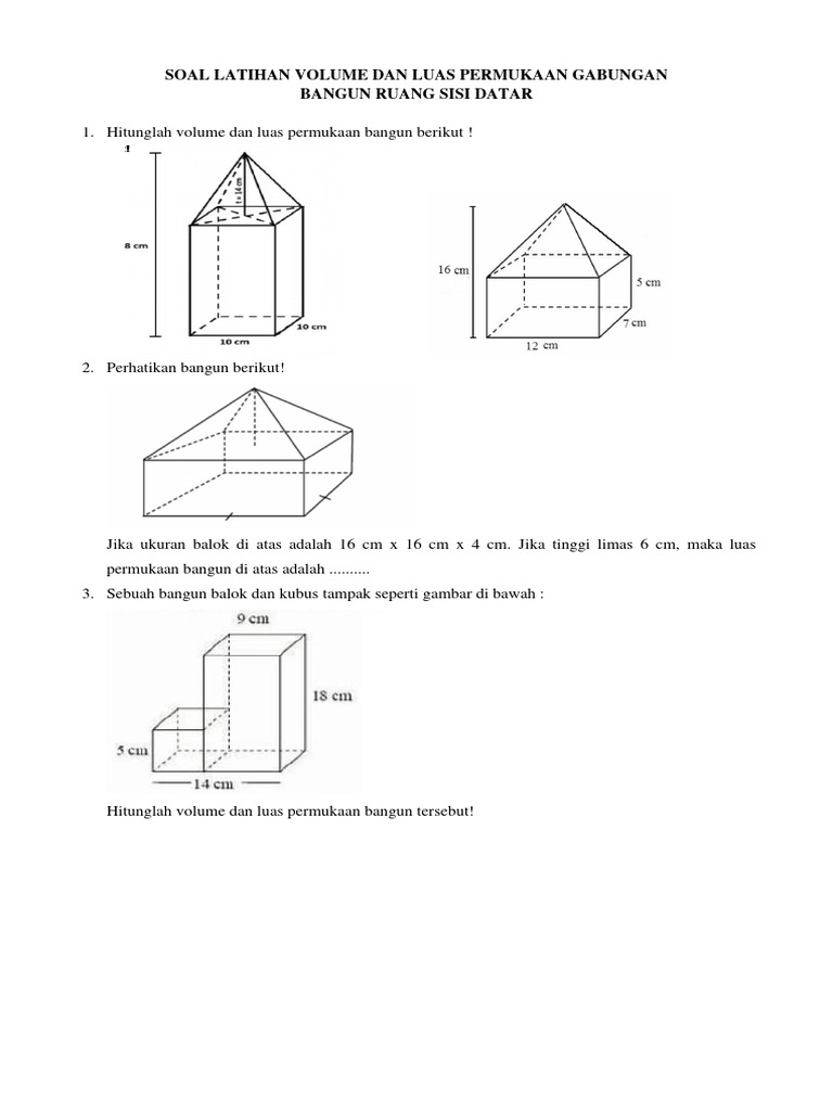 Soal Latihan Volume Dan Luas Permukaan Gabungan | PDF