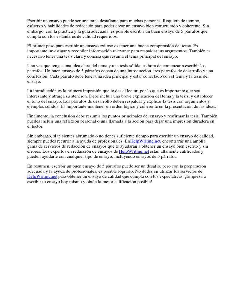 Ejemplo de Un Buen Ensayo de 5 Párrafos | PDF | Ensayos | No ficción