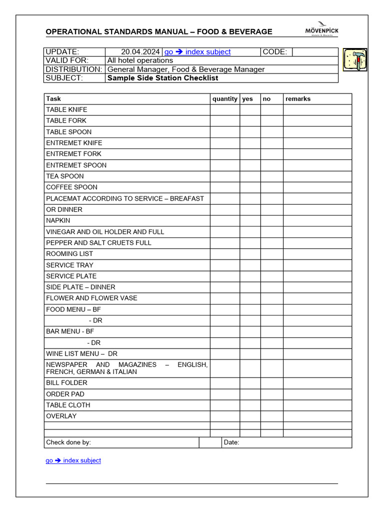 Side Station Check List | PDF | Business | Technology & Engineering