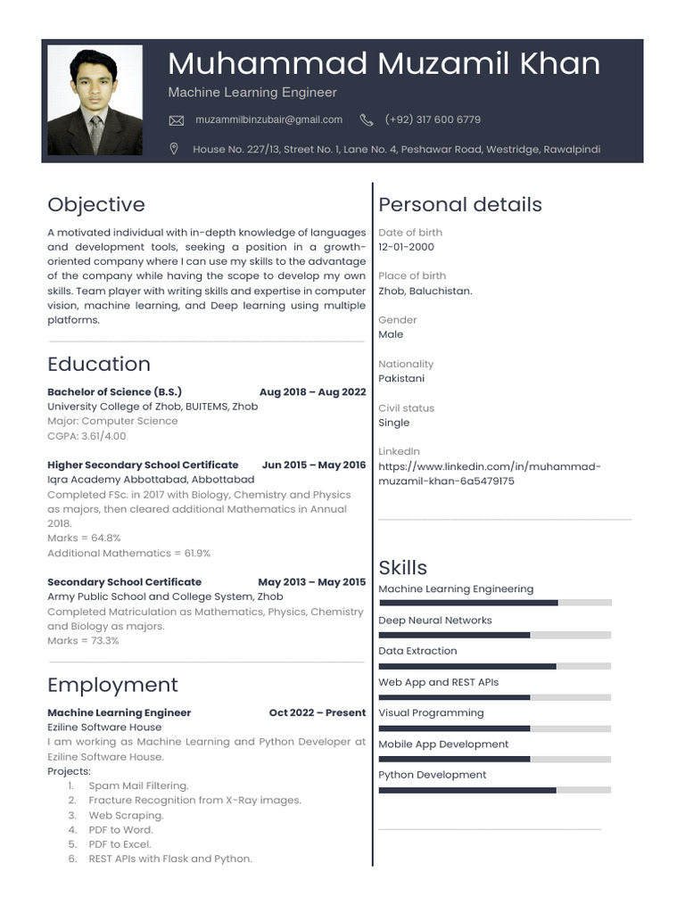 Muhammad Muzamil Khan CV 2 | PDF | Deep Learning | Machine Learning