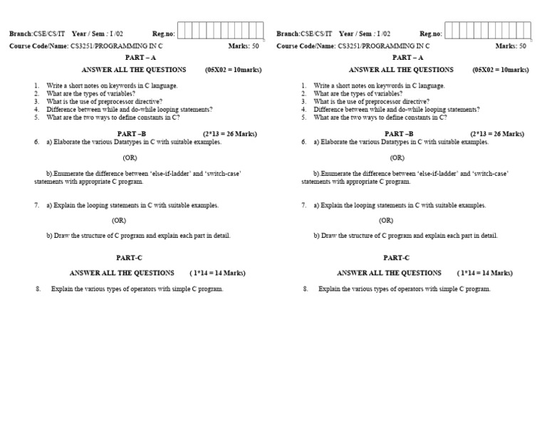 C-Unit 1 Question Paper | PDF | C (Programming Language) | Software Development