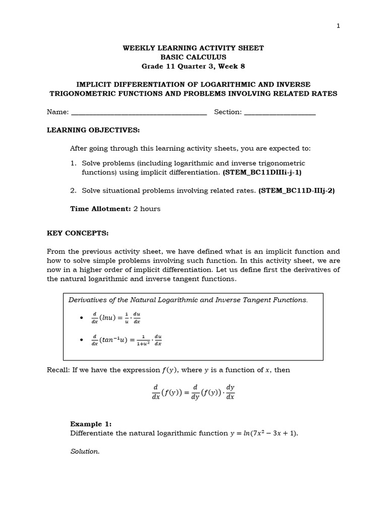 G11 Q3 W8 Basic-Calculus 100428 | PDF | Equations | Function (Mathematics)