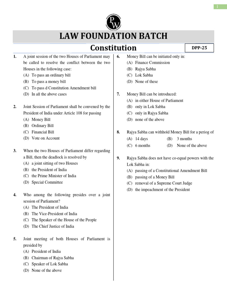 Constitution - DPP 25 (Of Lecture 26) - LAW FOUNDATION HINGLISH | PDF | Governance | Legal ...