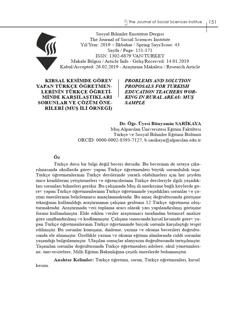 Kirsal Kes Mde G Rev Yapan T RK e Retmenler N N T RK e Ret M Nde Kar Ila Tiklari Sorunlar Ve Z M ...