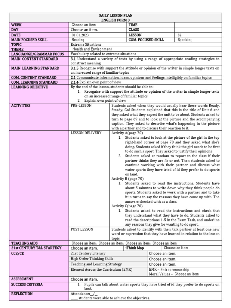 Extreme Situations Lesson Plan | PDF | Lesson Plan | Learning