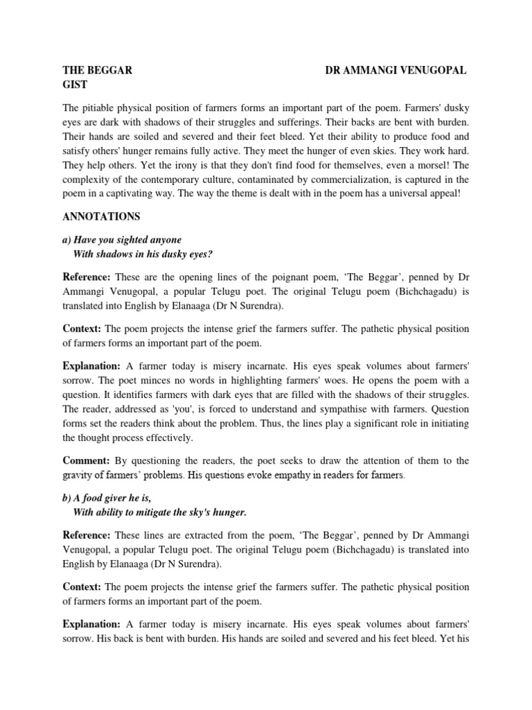 The Beggar Notes | PDF | Poetry