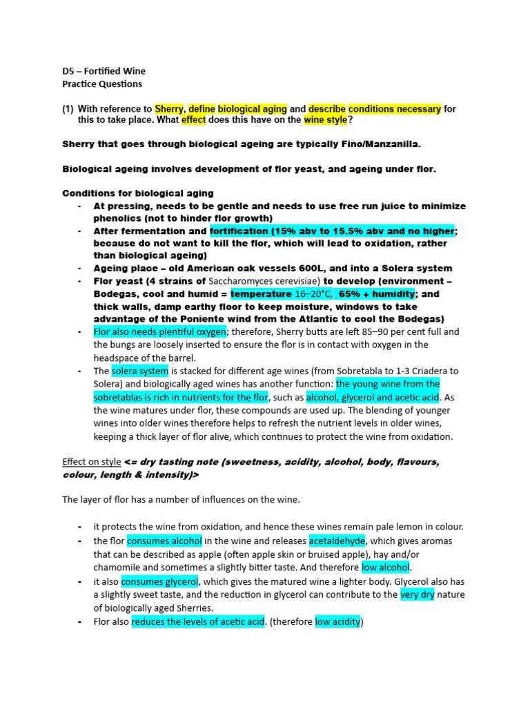 D5 Practice Questions | PDF | Fermentation In Winemaking | Wine
