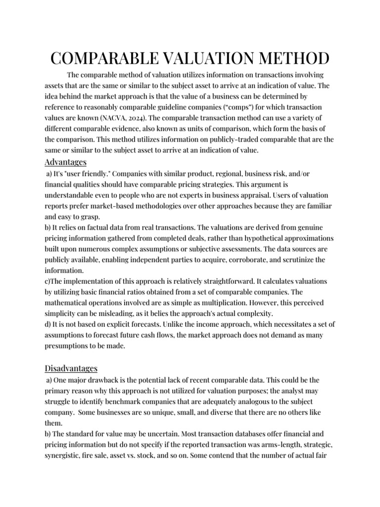 Pet-1 Comparable Valuation Method | PDF | Business Valuation ...