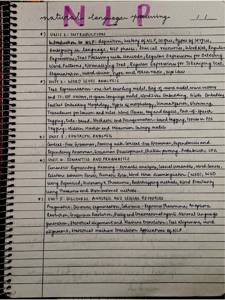 NLP Unit-1 to 5 Handwritten Notes | PDF